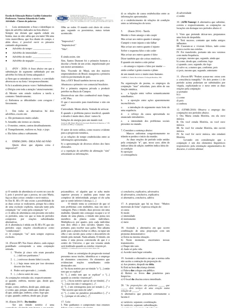 55 CÓPIAS - ATIV. aDV. pREPO, cONJ. iNTER | PDF