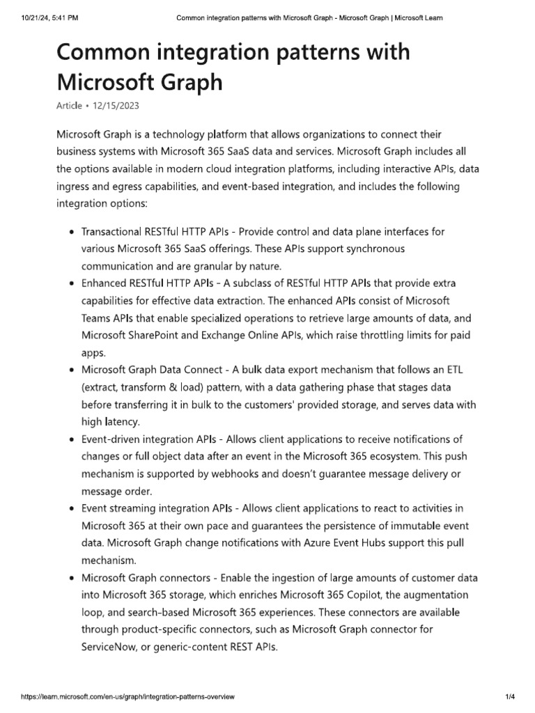 Common Integration Patterns With Microsoft Graph | PDF