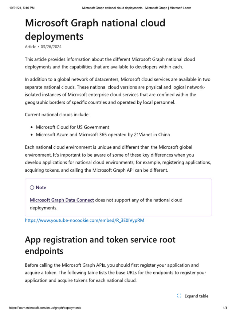 Microsoft Graph National Cloud Deployments | PDF