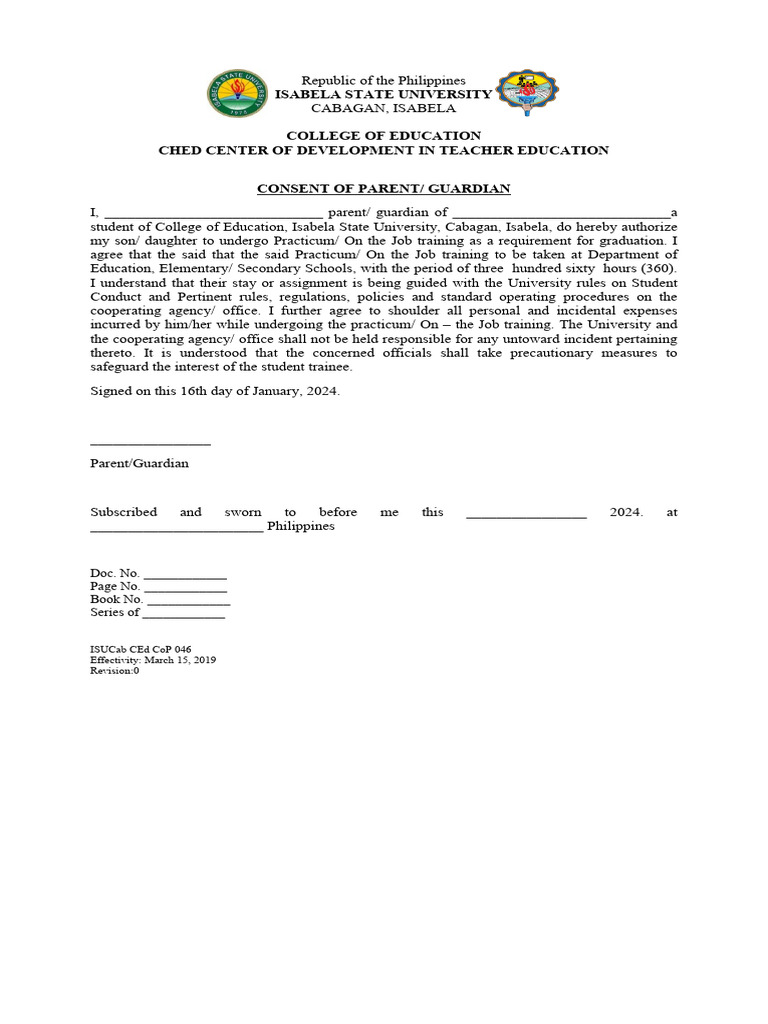 Consent of Parent Duly Notarized | PDF