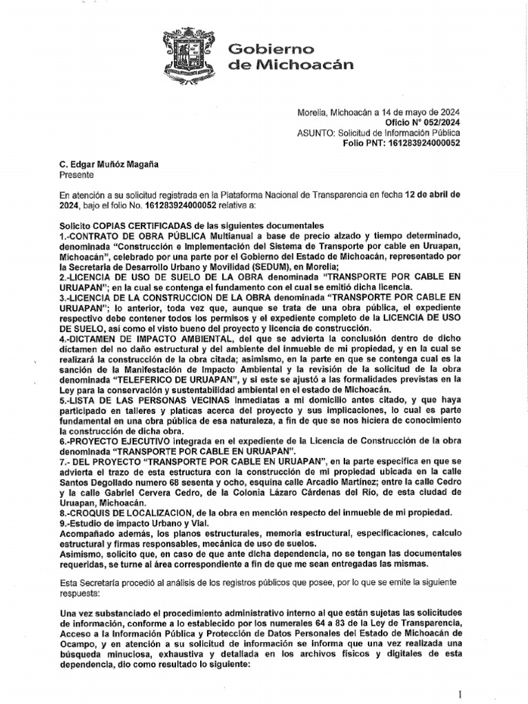 Oficio 052 Michoacan | PDF