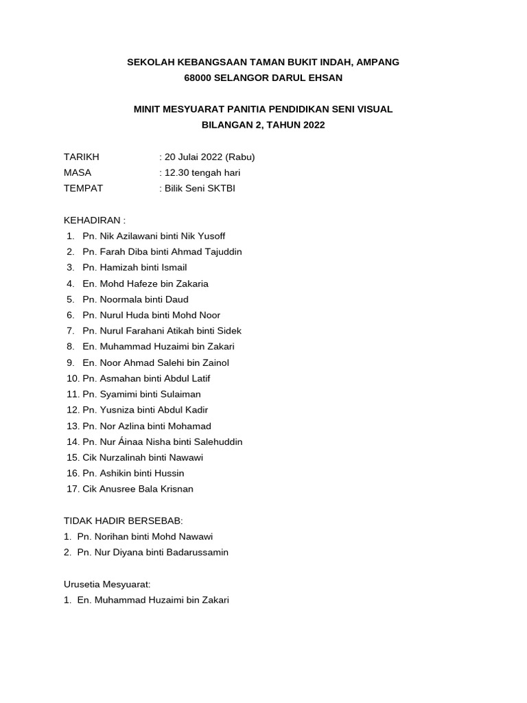 Minit Mesyuarat Bilangan 2 2022 | PDF