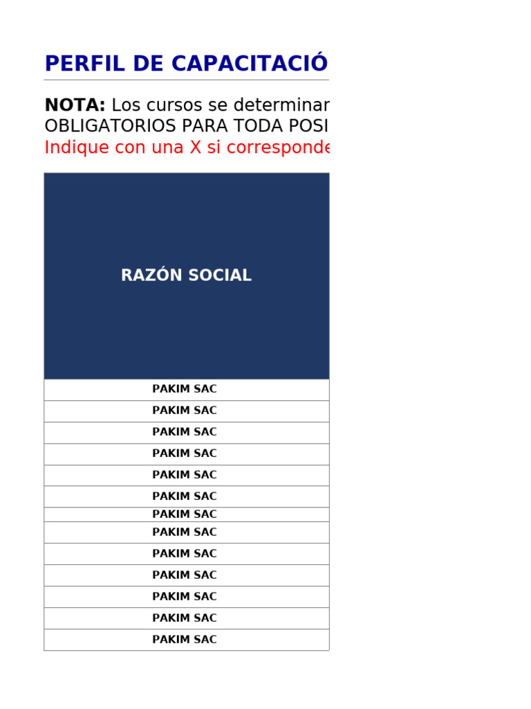 Perfil de Capacitación Básica Pakim Sac 2024 | PDF