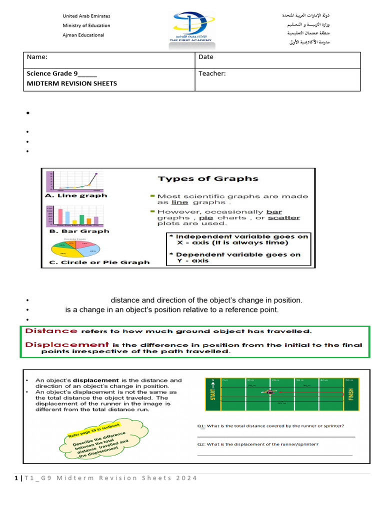 T1 - Midterm Revision Sheets Recent | PDF | Speed | Velocity