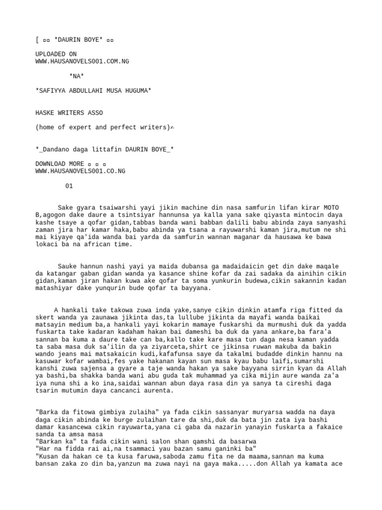 Daurin Boye Complete Hausa Novel by Hausanovels001 | PDF