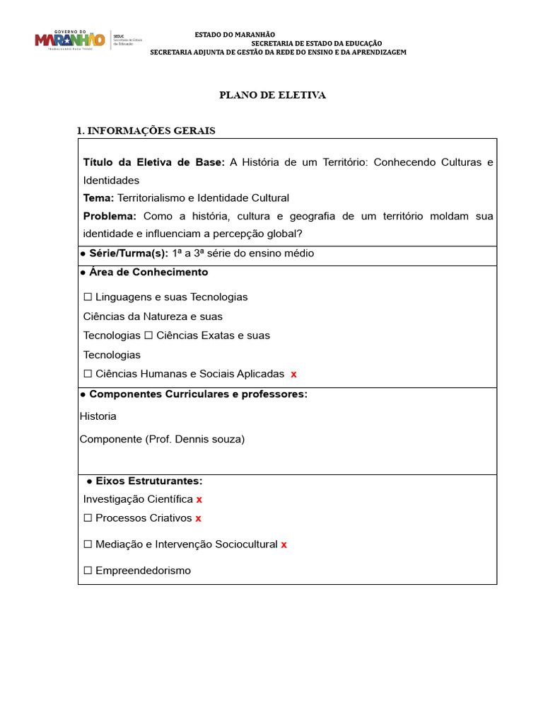PLANO DE ELETIVA MANHA | PDF | Science | Aprendizado