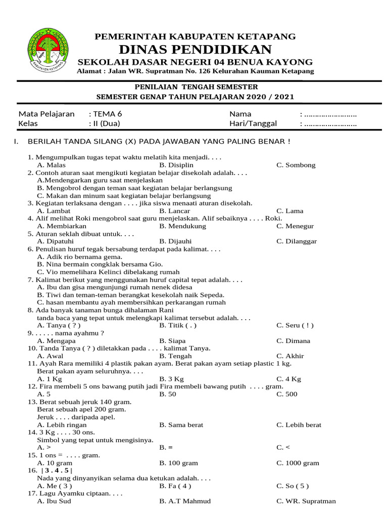 PTS Tema 5 Kelas 2 | PDF