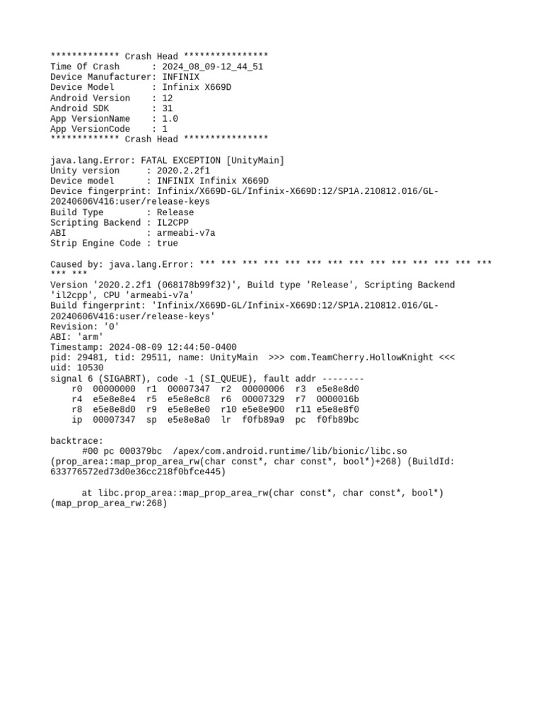 Infinix X669D Android 12 Crash Report | PDF