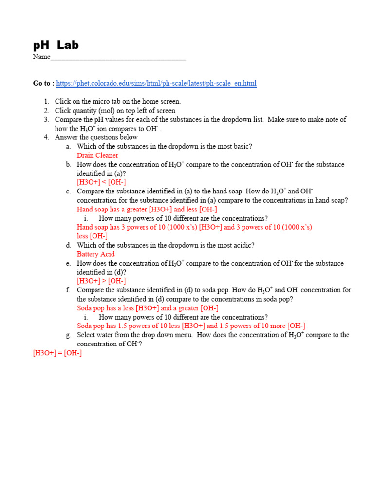 Eric Chen - Calculating PH Lab - 15329476 | PDF | Ph | Acid