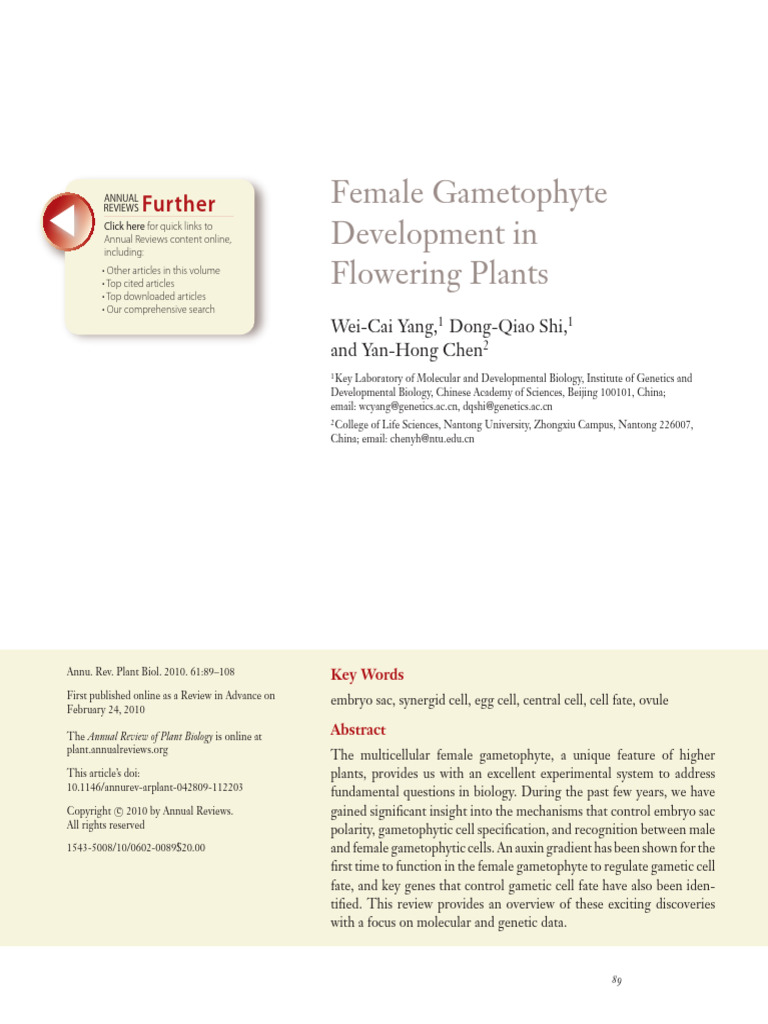 Female Gametophyte Development in Flowering Plants | PDF | Cell Biology ...