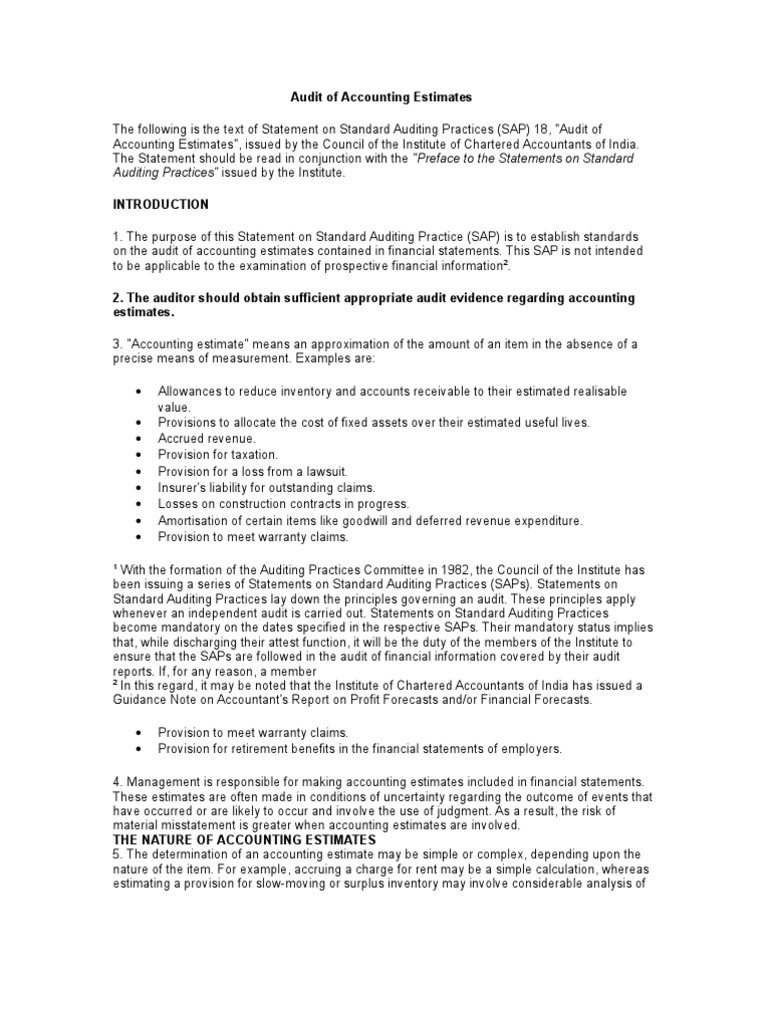 Auditing Practices" Issued by The Institute.: Audit of Accounting ...