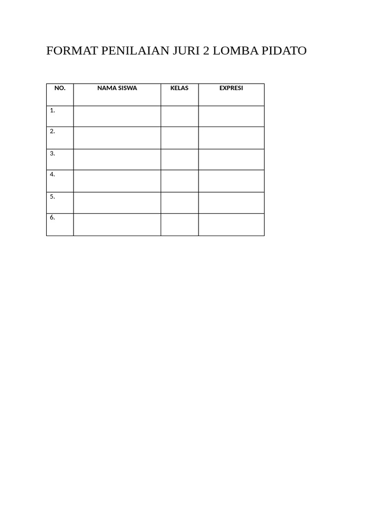 Format Penilaian Juri 2 Lomba Pidato | PDF