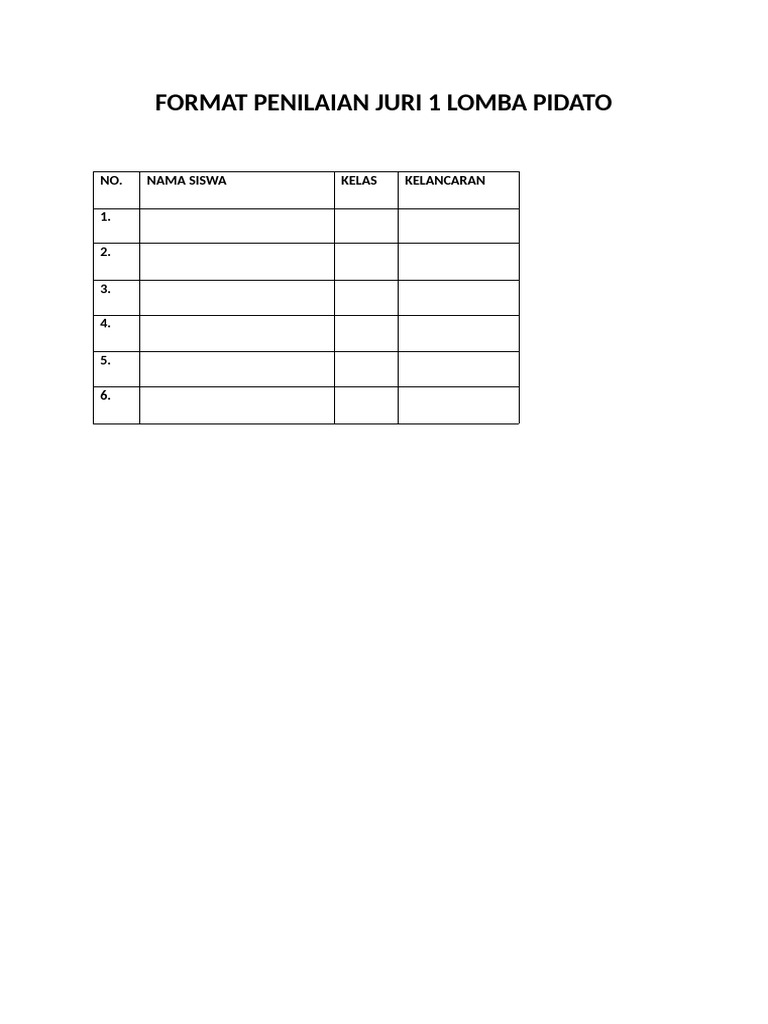 Format Penilaian Juri 1 Lomba Pidato | PDF