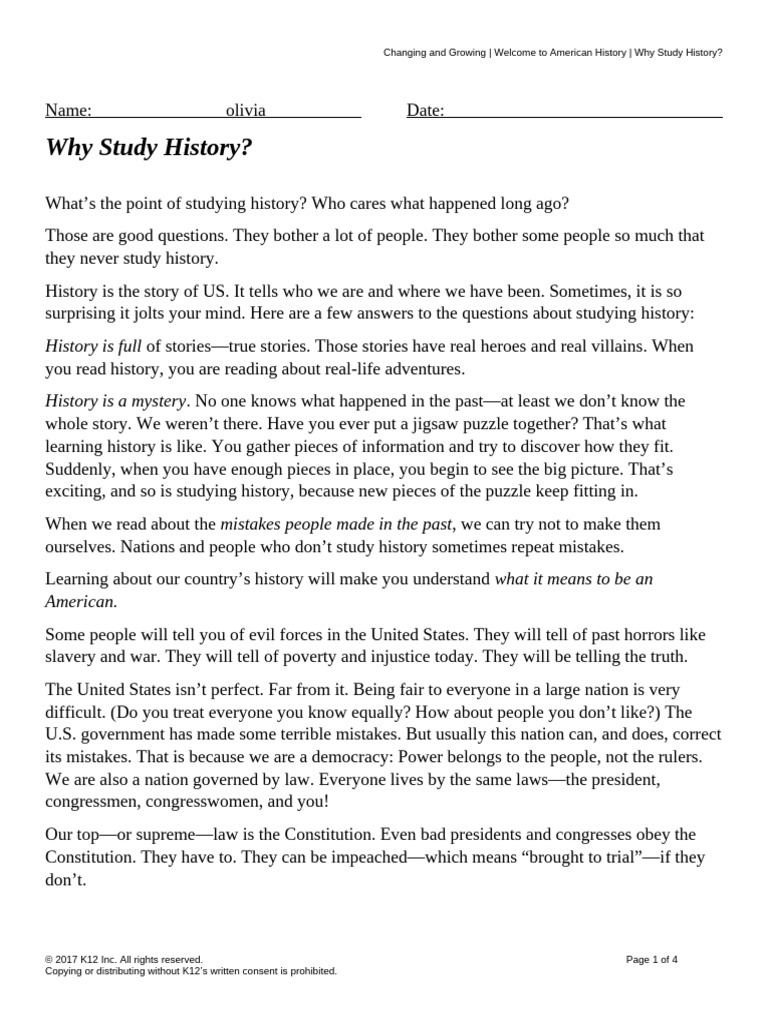 Why Study History Worksheet | PDF | Pledge Of Allegiance | United ...