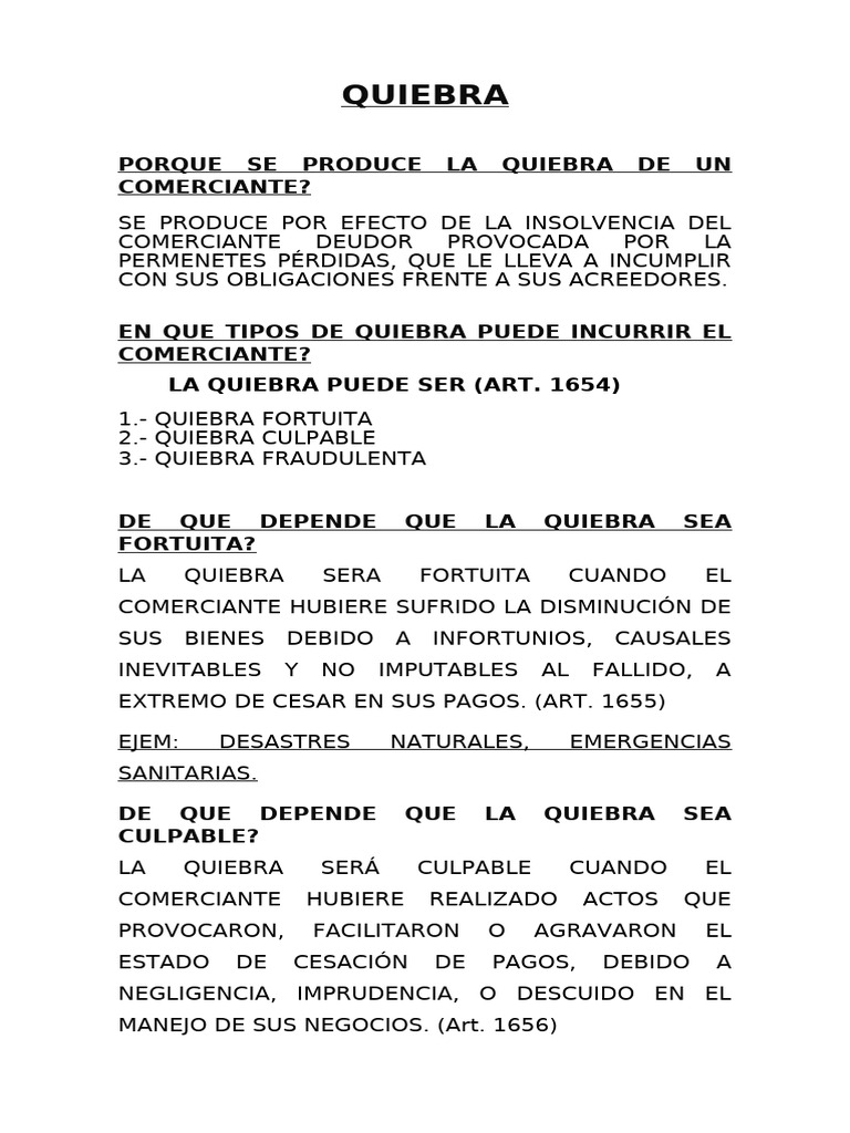 Quiebra Resumen | PDF | Bancarrota | Pagos