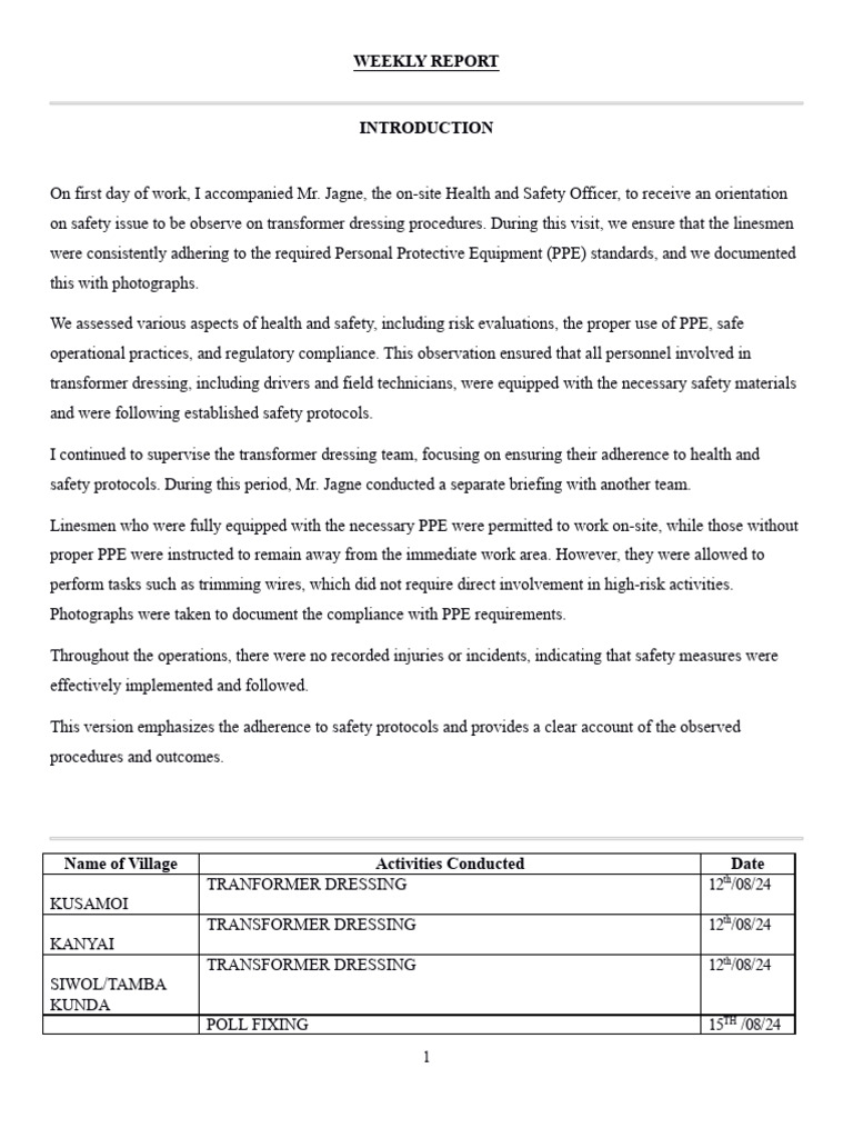 Weekly Report | PDF | Personal Protective Equipment | Safety