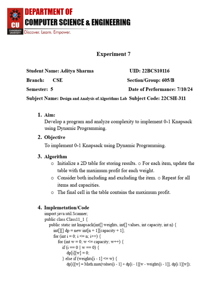 Daa Worksheet7 Adityapdf | PDF | Software Engineering | Theoretical Computer Science