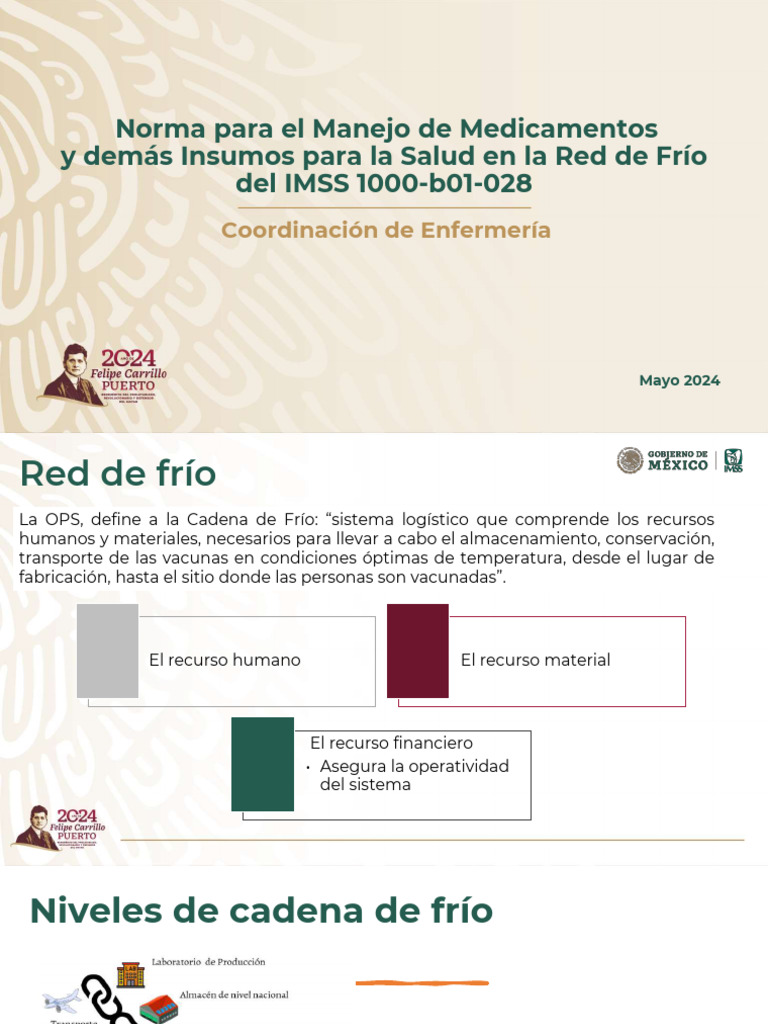 Norma de Manejo de Red de Frío IMSS 2024 | PDF | Farmacia | Refrigerador