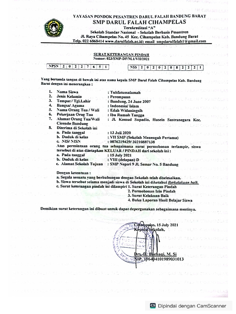 Surat Keterangan Pindah. THF | PDF