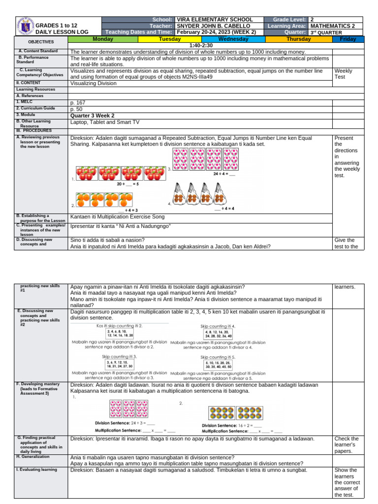 DLL Q3 W2 Mathematics | PDF | Learning | Behavior Modification