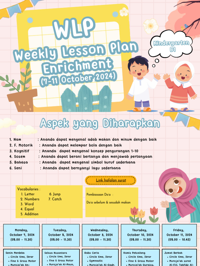 Kindergarten Weekly Lesson Plan: Oct 7-11 | PDF
