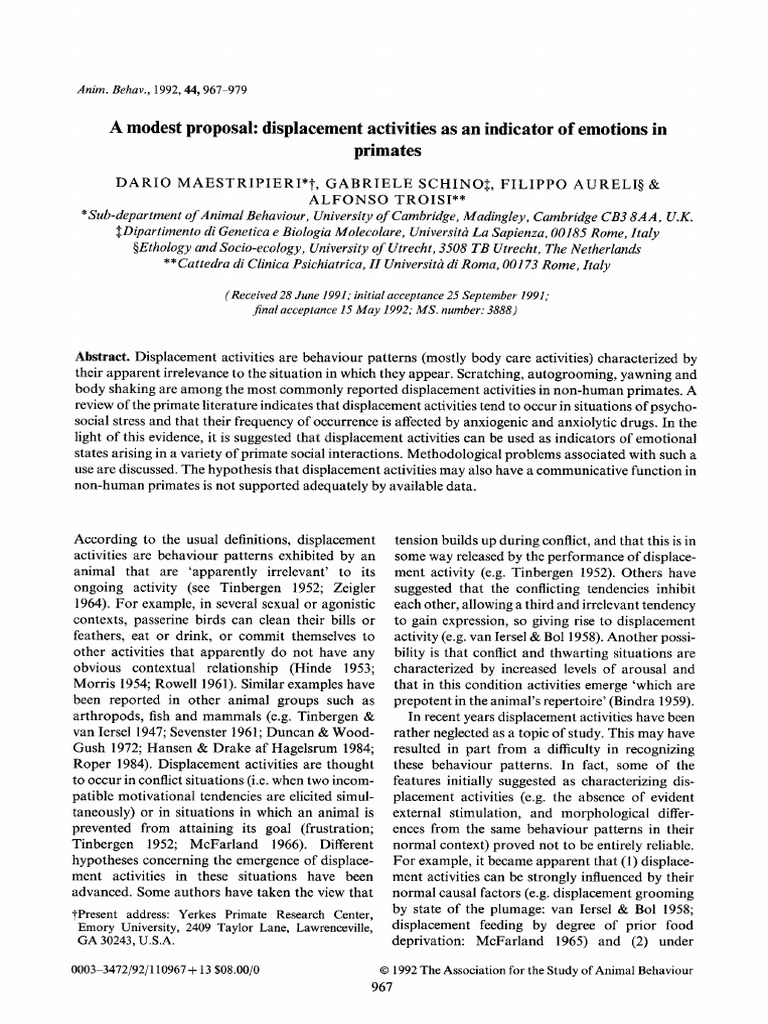 A Modest Proposal Displacement Activities As An Indicator of Emotions in | PDF | Emotions | Anxiety