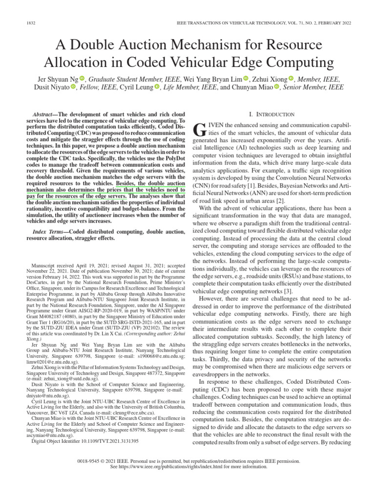 A Double Auction Mechanism For Resource Allocation in Coded Vehicular ... A Double Auction Mechanism For Resource Allocation in Coded Vehicular ...