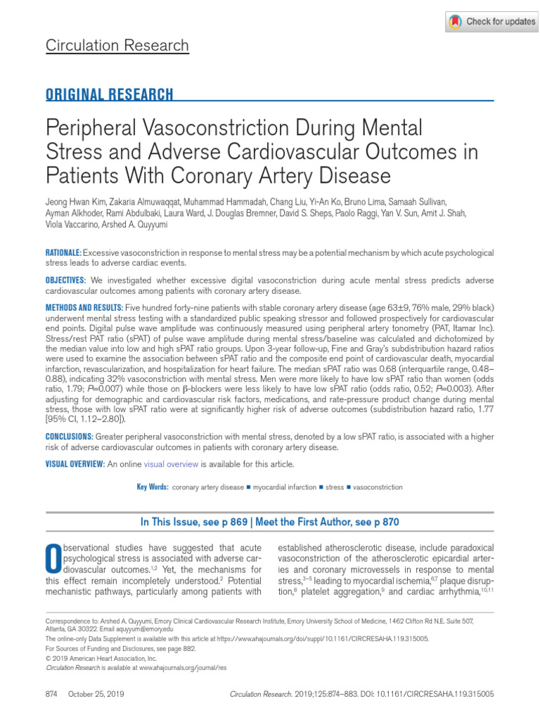 Peripheral Vasoconstriction During Mental Stress | PDF | Coronary ...