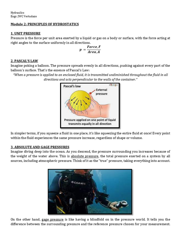 Module 2 - Principles of Hydrostatics | PDF | Pressure | Pressure Measurement