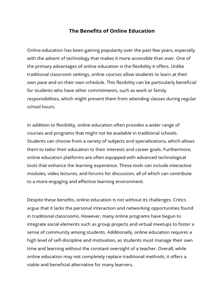 Argumentative Essay 1 The Benefits of Online Education | PDF ...