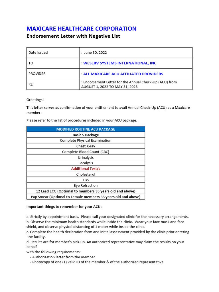 Maxicare - ACU - Authorization - 07.22.2022 | PDF | Physical ...