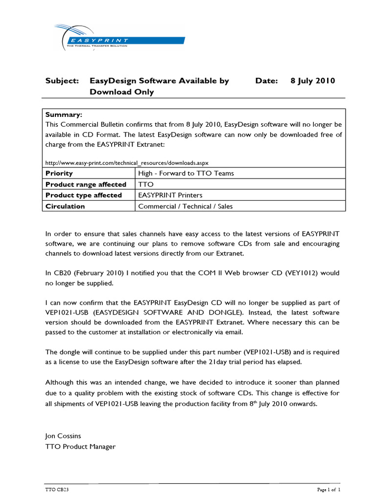 CB23 - EasyDesign Software Available by Download Only | PDF