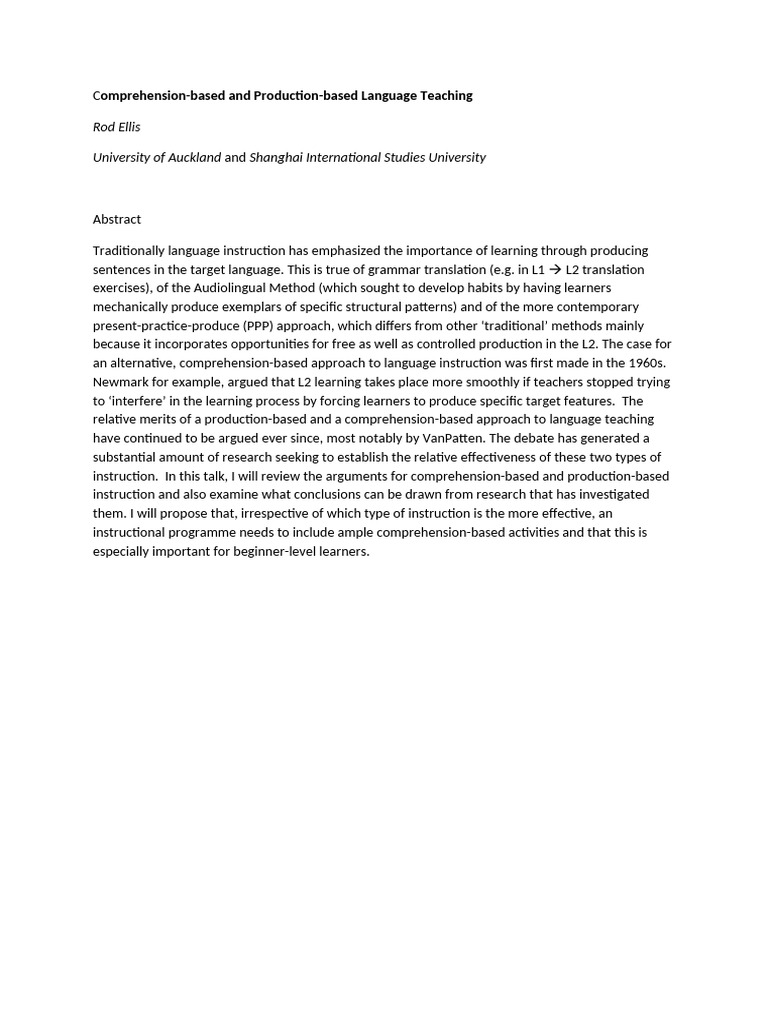 Ellis Abstract June 2015- Comprehension-based and production-based instruction | PDF