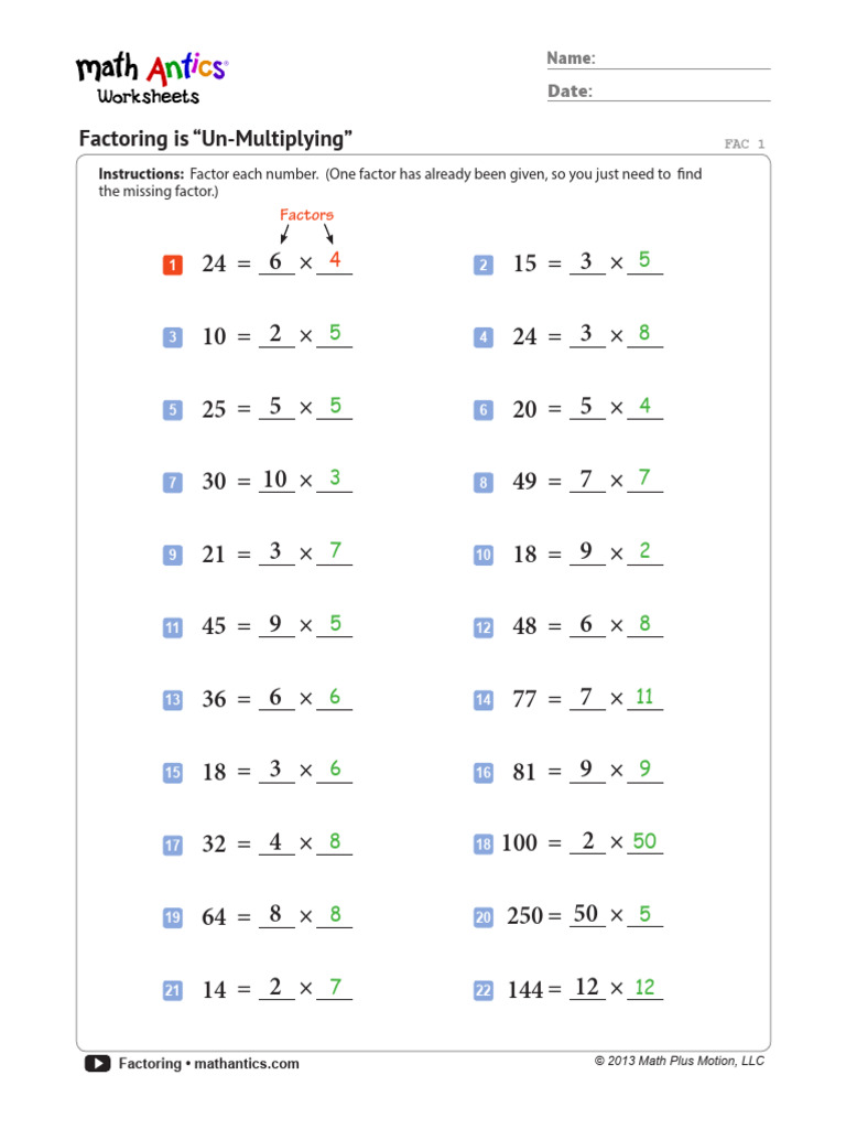 Worksheets Factoring Answers | PDF | Mathematics | Arithmetic