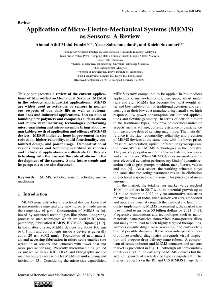 Application of Micro-Electro-Mechanical Systems (MEMS) As Sensors: A ...