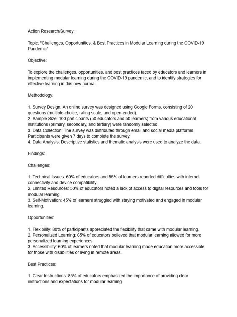 Modular Learning Insights During COVID-19 | PDF | Learning | Survey ...