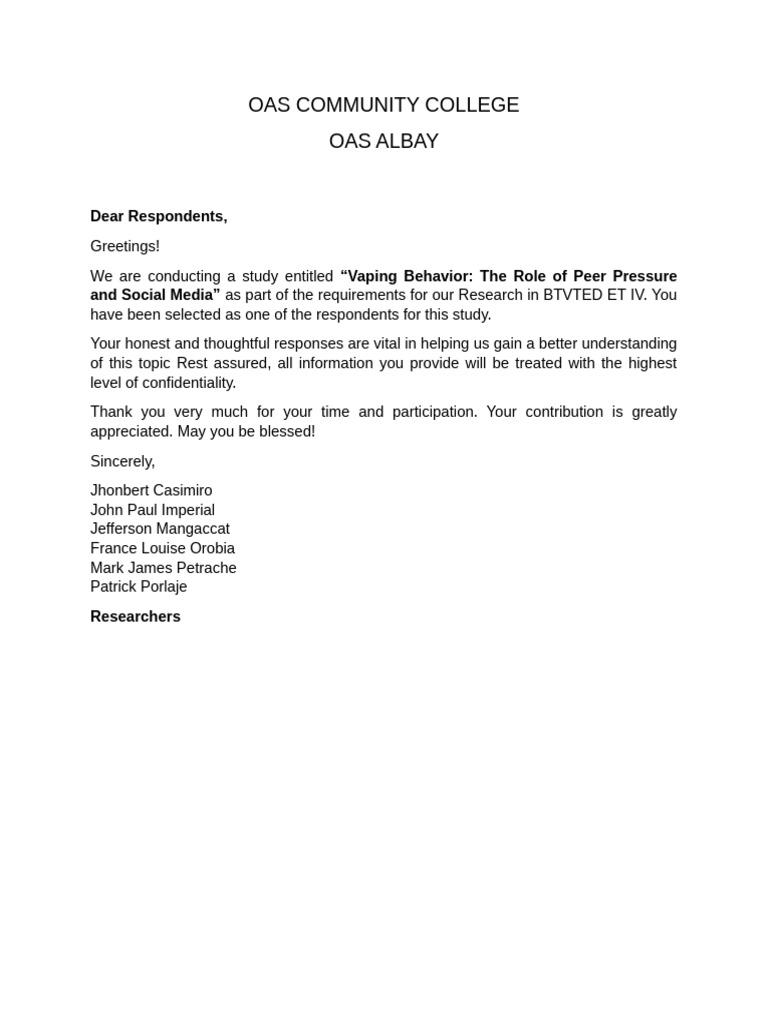 Survey Questionaire Vaping Behavior | PDF | Adolescence | Questionnaire