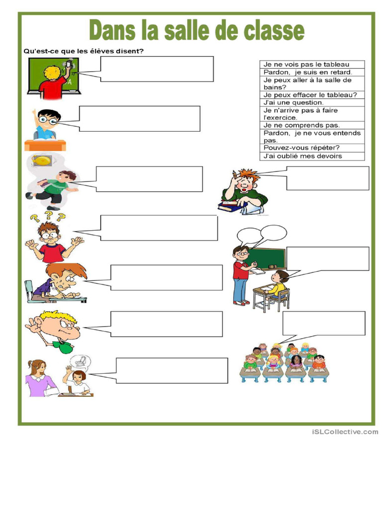 Dans La Salle de Classe - FLE Français Fiches Pour L'enseignement À ...