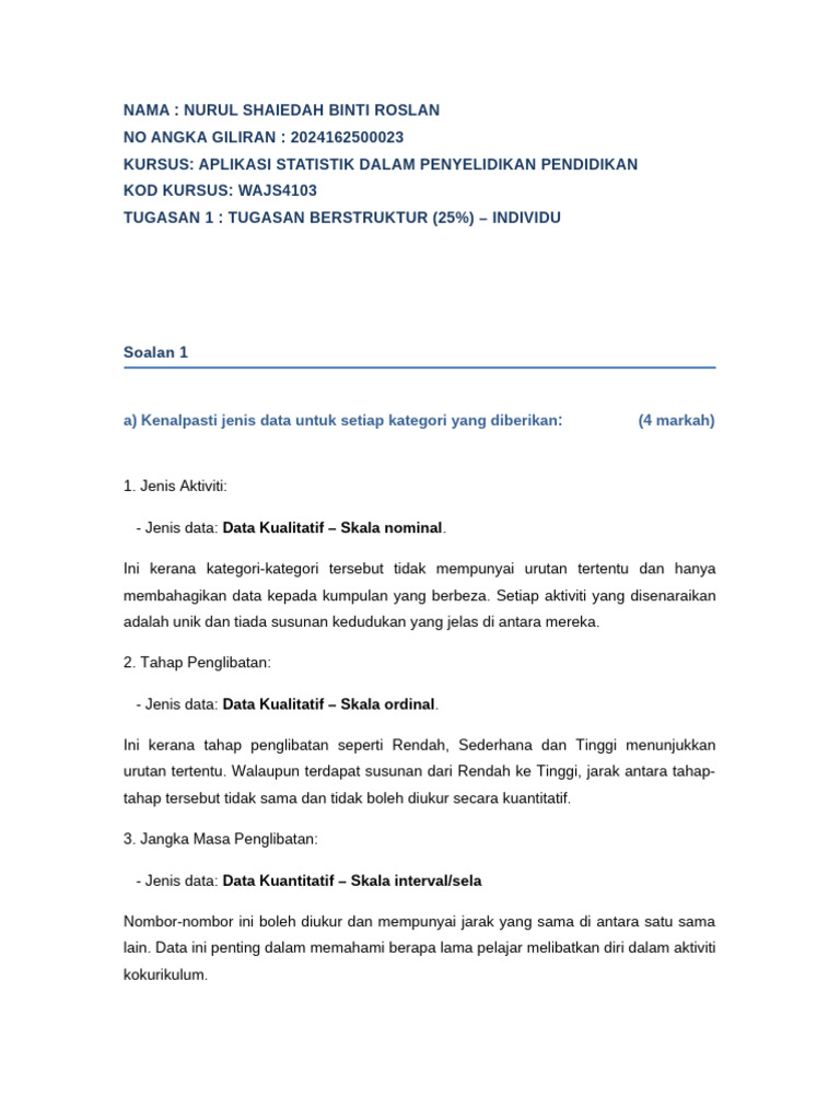 Tugasan 1 - Tugasan Berstruktur - Nurul Shaiedah | PDF