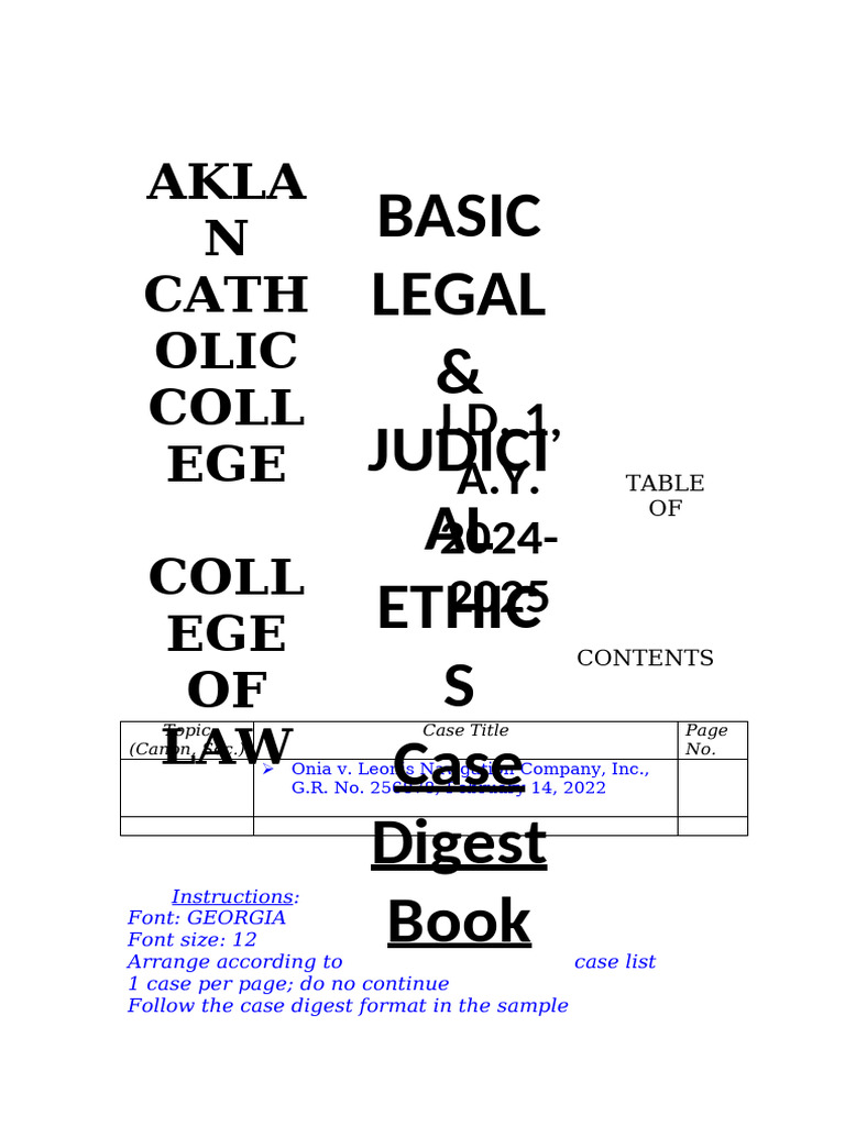 CASE DIGEST BOOK Cover and Table of Contents | PDF