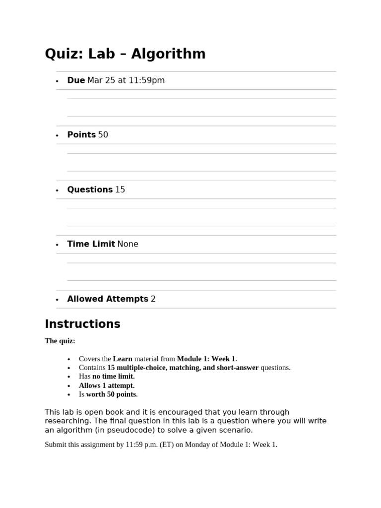 Quiz - Week 1 - Lab - Algorithms | PDF | Algorithms | Control Flow