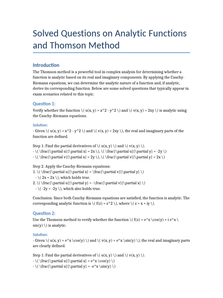 Solved Questions Thomson Method | PDF | Differential Calculus | Functions And Mappings