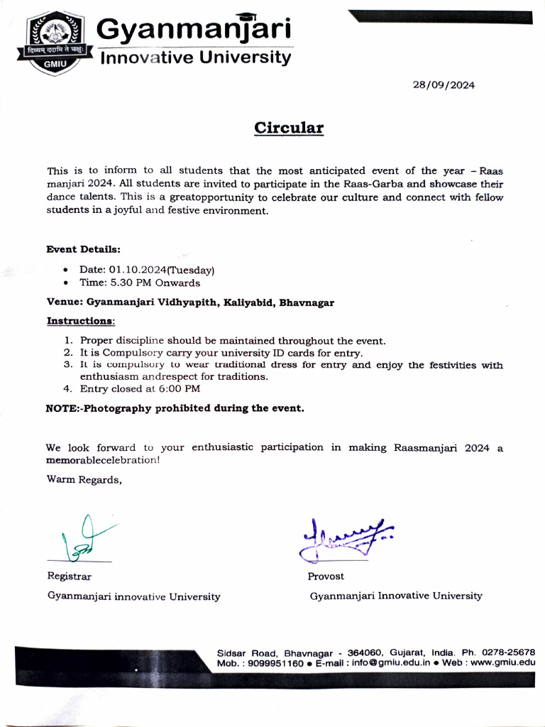 Rasmanjari Student Circular | PDF