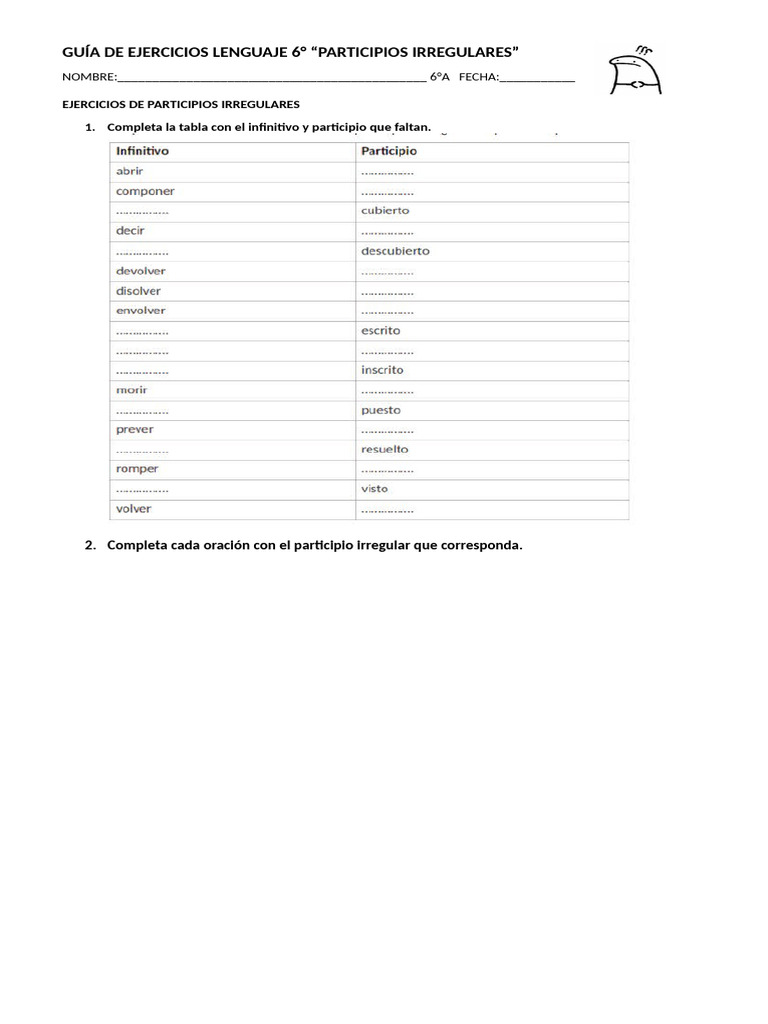 Ejercicios Participios Irregulares | PDF