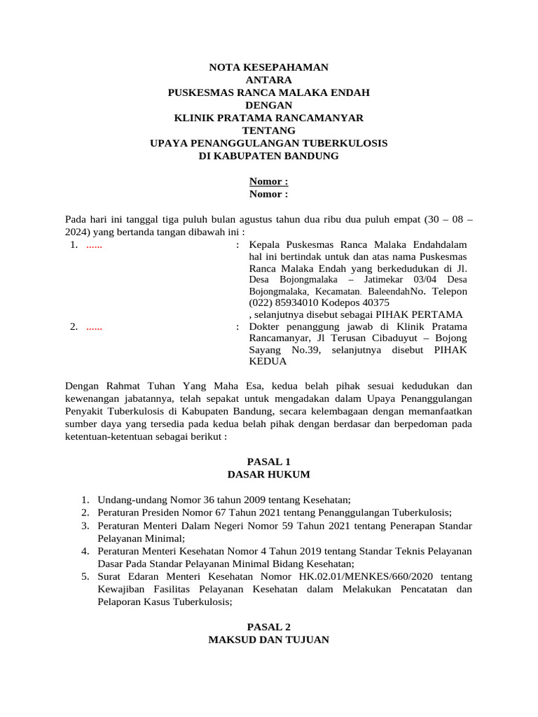 Draft PKS DPM - Klinik Opsi 1 | PDF