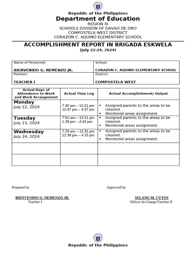 Accomplishment Report For NLC 2023 2024 | PDF | Philippines