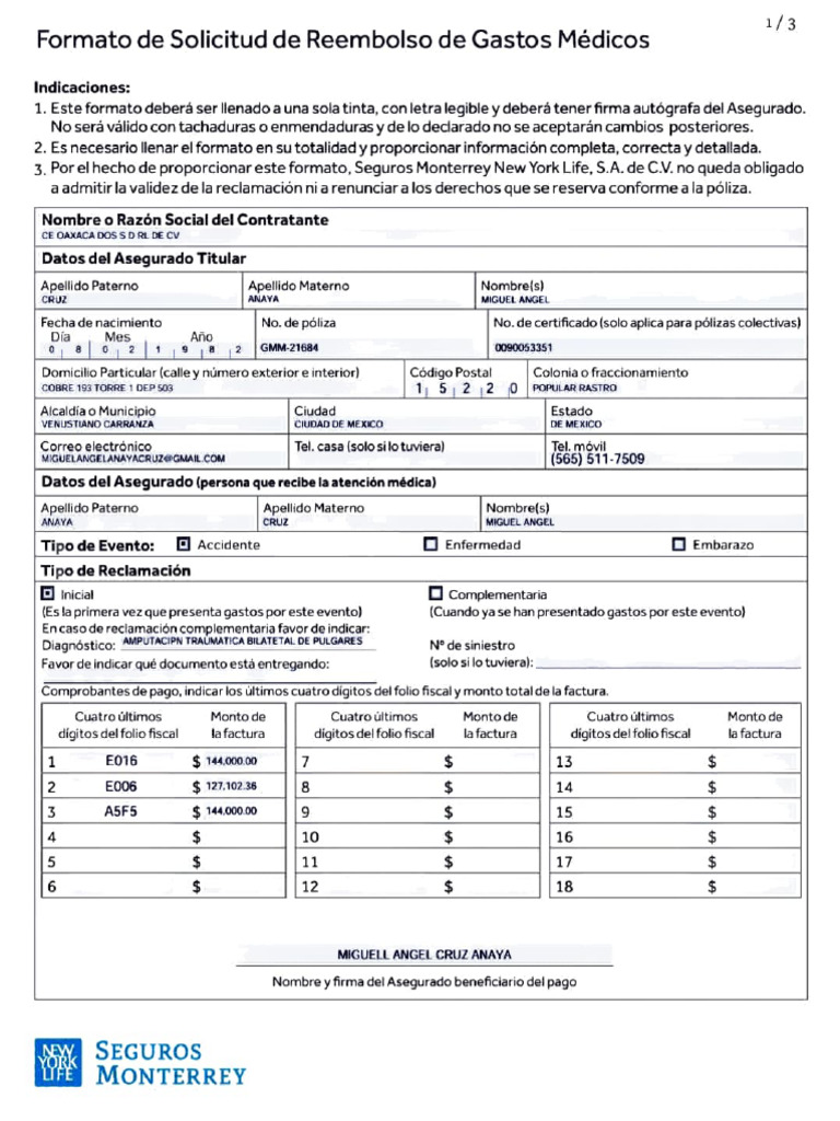 Solicitud De Reembolso Pdf Póliza De Seguros Seguro