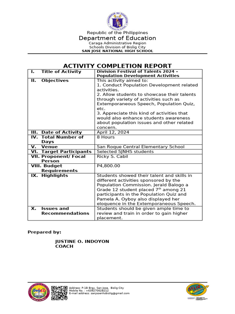 Activity Completion Report - DFOT 2024 | PDF