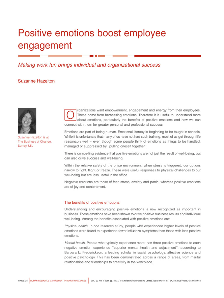 Positive Emotions Enhance Engagement | PDF | Emotions | Positive Psychology