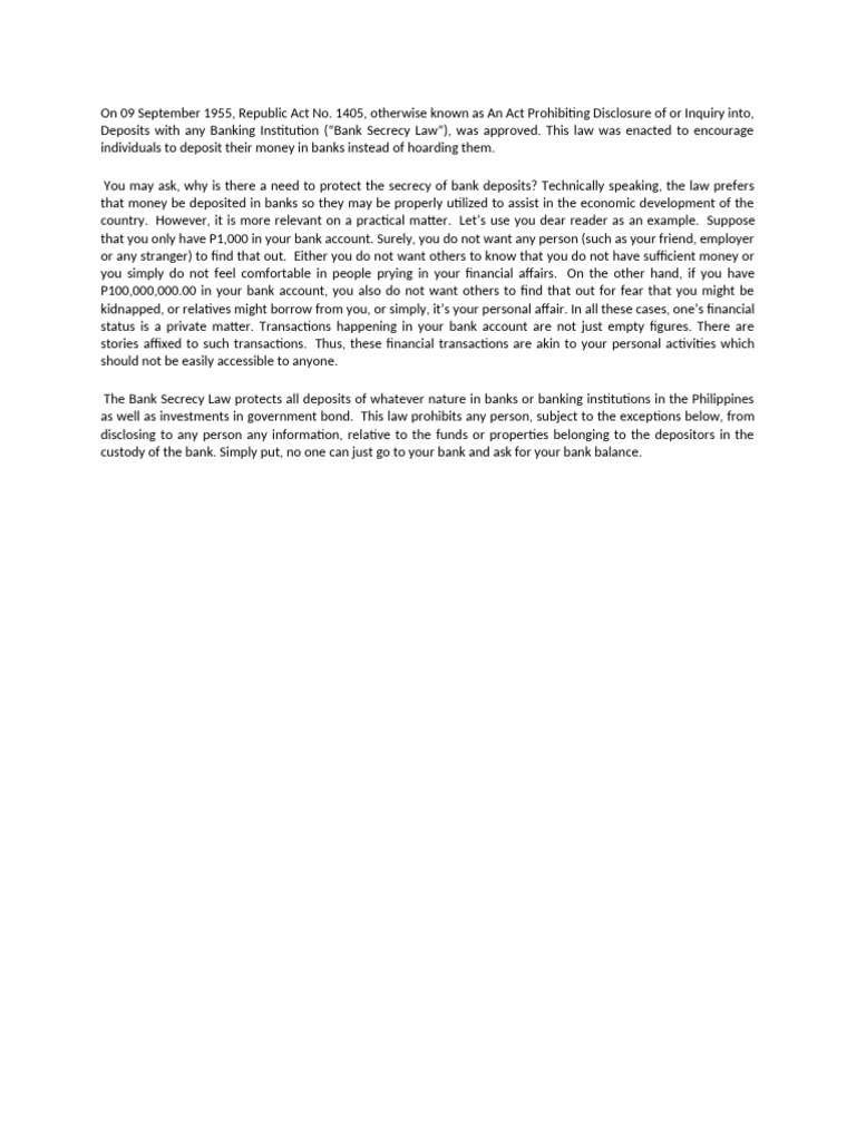 Bank Secrecy Law | PDF